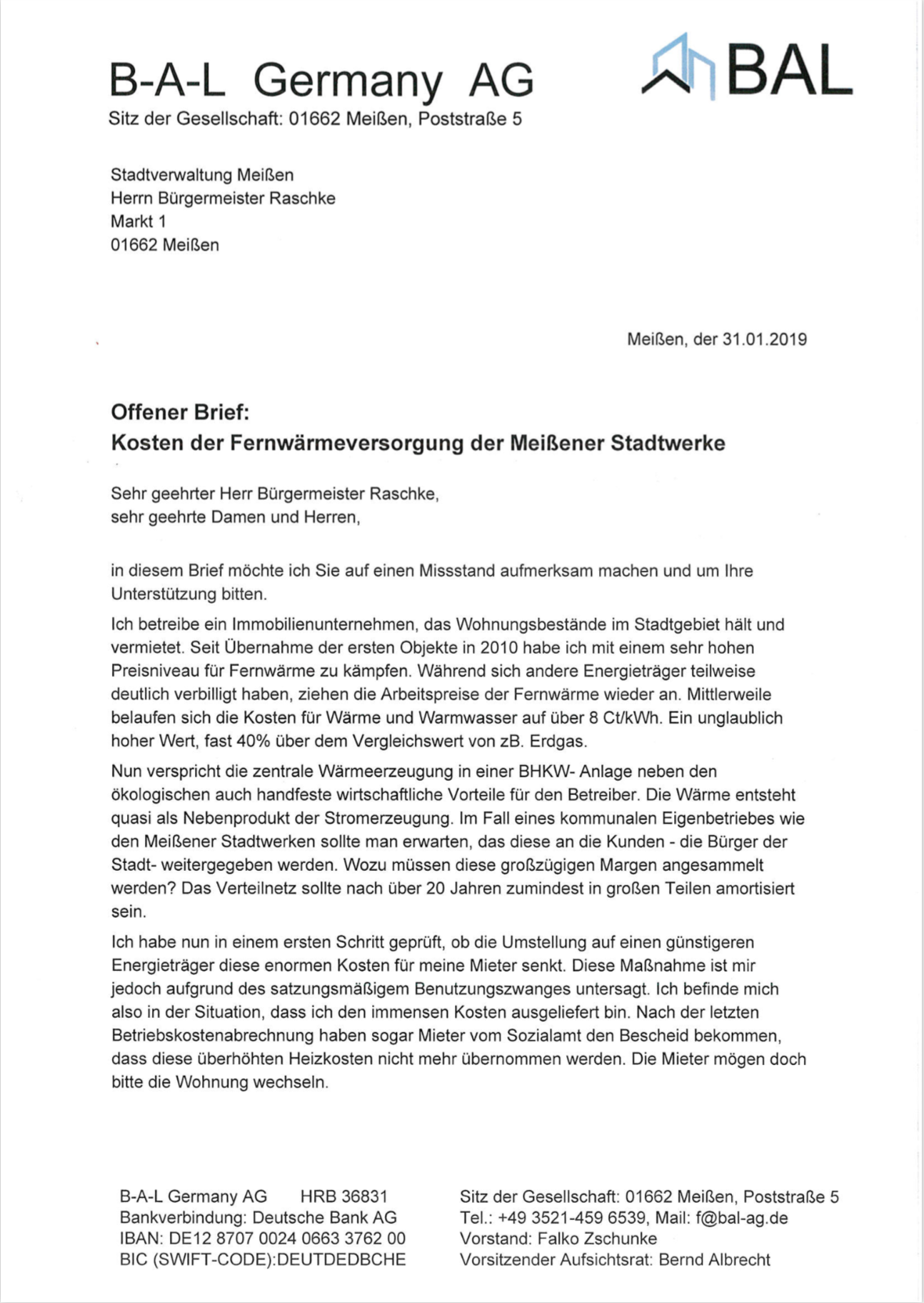 Offener Brief an den Bürgermeister von Meißen – B-A-L Germany AG